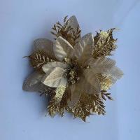 China Christmas Artificial Fake Flower Bouquet Glitter Poinsettia For Xmas Decor for sale
