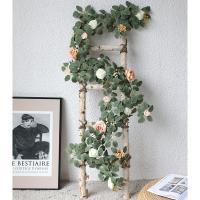 China Plastic Fake Wedding Flowers Rose Eucalyptus Vines Bulk for sale