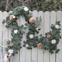 China Plastic Fake Wedding Flowers Rose Eucalyptus Vines Bulk for sale