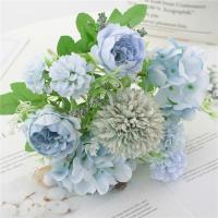 China Outdoor Artificial Plastic Blue Hydrangea Silk Flowers Bouquet For Valentine'S Day for sale