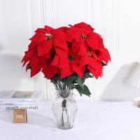 China 45cm 50cm Fake Holiday Flowers Artificial Christmas Poinsettias Lifelike Appearance for sale