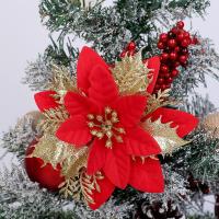 China Xmas Silk Fake Holiday Flowers Scene Decoration Poinsettia Pendant for sale