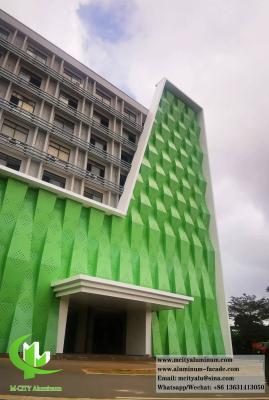 China Perforated Aluminum Sheet Metal Cladding with PVDF Green Coating and 15 Years Warranty for Customizable Facade Designs for sale