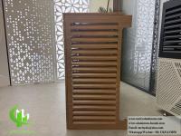 China Outdoor Decorative Wood Grain Aluminum Air Conditioner Cover | Durable Louvered AC Guard Shell & Weatherproof Protective Enclosure for sale