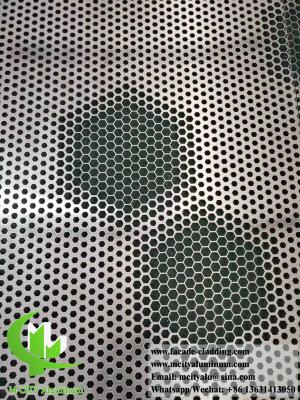 China Perforated Aluminum Facade with Hexagon Holes and Powder Coated Surface in 1200x2400mm Size for sale