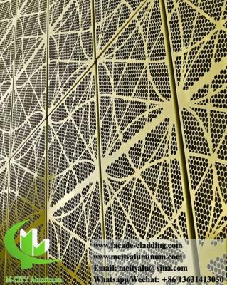 China Golden Color Perforated Aluminum Facade with Round Holes and Powder Coated Surface for Building Walls for sale