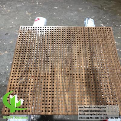 China Perforated Aluminum Panel with Wood Grain Color and Powder Coated Surface in 3mm Thickness for Facade Cladding for sale