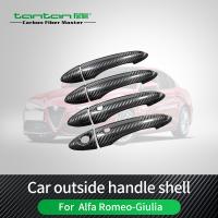 China For Alfa Romeo Giulia 17-23 Year Real Carbon Fiber Car External Accessories Handle Cover 4 PCS Car  Sticker Glossy Black for sale