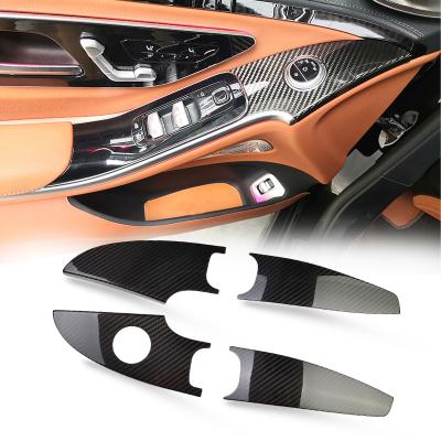 China 2021 W223 Carbon Fiber Door Inner Side Button Bezel Armrest Panel for Maybach S480 Mercedes S400L AMG S450L S Class Accessories for sale