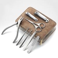 China Brown 8pcs Luxurious Nail Clippers Kit Thick Stainless Steel Nail Cutter Set for sale
