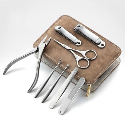 China Brown 8pcs Luxurious Nail Clippers Kit Thick Stainless Steel Nail Cutter Set for sale