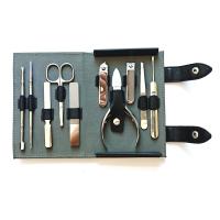 China Stainless Steel PU Leather Nail Pedicure Grooming Kit 10pcs Manicure Tools Set for sale