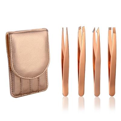 China 2pcs 3pcs 4pcs Stainless Steel Eyebrow Tweezers Set Rose Gold Eyebrow Tweezer Kit for sale