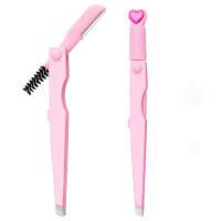 China Eyebrow Grooming Tool 3 in 1 Multifunctional Tweezers Razor Eyelash Brush for sale