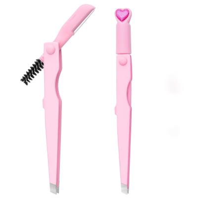 China Eyebrow Grooming Tool 3 in 1 Multifunctional Tweezers Razor Eyelash Brush for sale