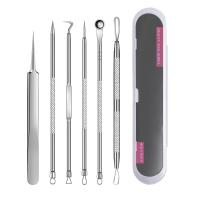 China 6pcs Silver Blackhead Remover Pimple Comedone Extractor Stainless Acne Needle for sale