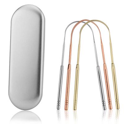 China Customized Logo Stainless Steel Tongue Scraper Cleaner Oral Care Tool FOCSTAR for sale
