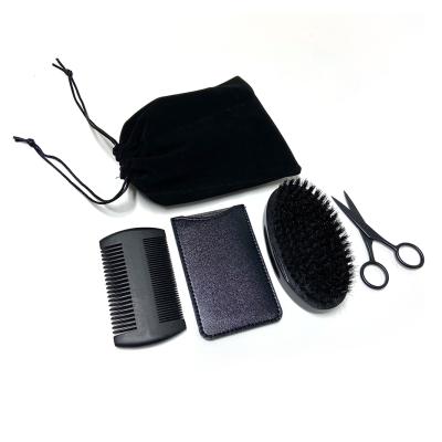 China PU Beard Grooming Kit Stainless Steel Scissors Brush Comb FOCSTAR Beard Kit For Men for sale