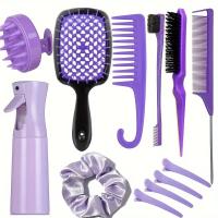 China Plastic Massage Hair Detangling Brush And Comb Set Hair Styling Tool Purple for sale