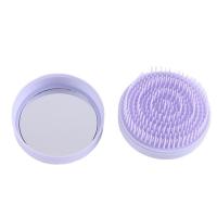 China Focstar Massage Hair Comb Built In Mirror Round Plastic Hair Brush Purple for sale