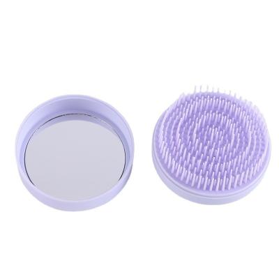 China Focstar Massage Hair Comb Built In Mirror Round Plastic Hair Brush Purple for sale