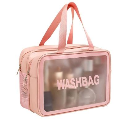 China Pink Black Clear Toiletry Bag PVC Waterproof Transparent Toiletry Bag for sale