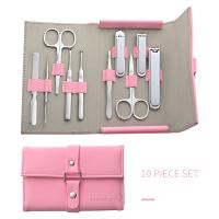 China Pink Manicure Pedicure Set Girls 10pcs Nail Tools Kit with Customized Logo for sale