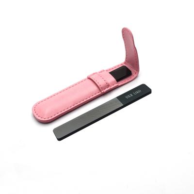 China Single Side Black Nano Glass Nail Shiner Private Label Crystal Filer With Leather Case for sale