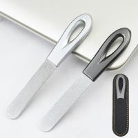 China Double Sided Stainless Steel Meta Nail File Anti Slip Handle And Leather Case for sale