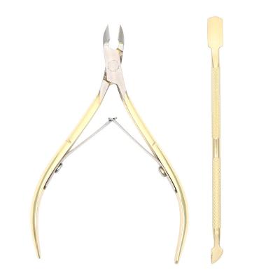 China Nail Nipper Pusher Rainbow Stainless Steel Gold Cuticle Nipper Set Nail Art Kit for sale