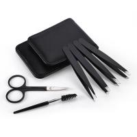 China Customized Logo 6pcs Stainless Steel Eyebrow Tweezers Scissors Brush Tools Kit for sale