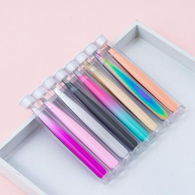 China Slant Stainless Steel Eyelash Eyebrow Tweezers Custom Logo Popular Selling for sale