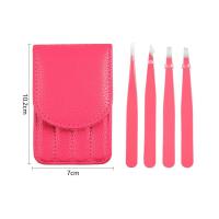 China Eyebrow Hair Removal Kit 4pcs Stainless Steel Slant Pointed Tweezers Leather Case for sale