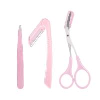China 3 in 1 Customized Logo Eyebrow Razor Scissors Tweezers Set Eyebrow Grooming Kit for sale