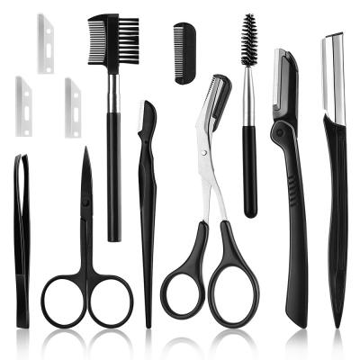 China 12pcs Stainless Steel Girls Grooming Kit Eyebrows Trimmer Shaper Razor Scissors Tweezers for sale