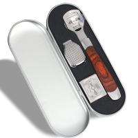 China FOCSTAR Wood Handle Foot File Scraper Dead Hard Skin Callus Remover With Metal Case for sale