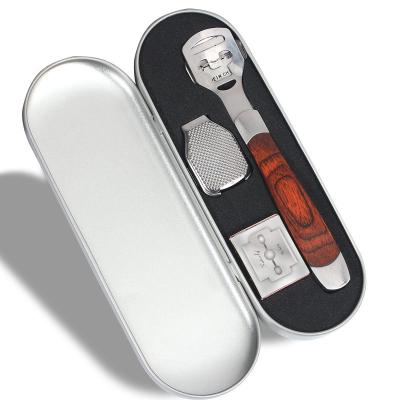 China FOCSTAR Wood Handle Foot File Scraper Dead Hard Skin Callus Remover With Metal Case for sale