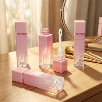 China 8ml Capacity Pink Square Lip Gloss Tube with Custom Logo Printing and Glossy Surface for sale