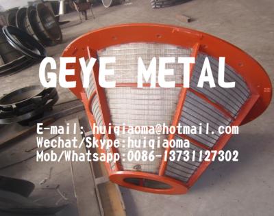 China Centrifuge Wedge Wire Screen Baskets, Vee Profile Wedge Wire Basket Strainers, Triwire Centrifugal Conical Baskets for sale