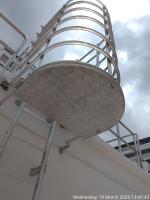 China Marine Grade Stainless Steel Fixed Vertical Safety Access Ladder with Protective Safety Cage and Foldable Rest Platform for Ships and Offshore Applications for sale