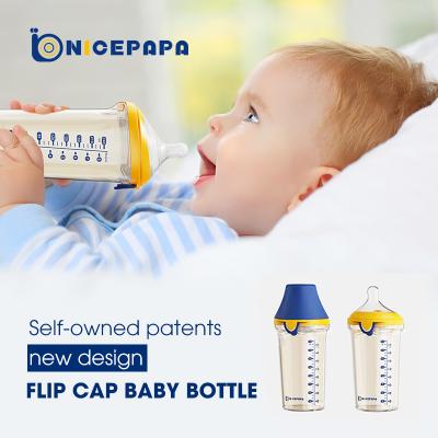 China Anti Colic Flip Cap Baby Bottle 240ml Plastic PPSU Blue Feeding Bottles for sale
