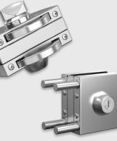 China Modern Double Sided Sliding Frameless Glass Door Hardware with Swing Center Lock Half-Round Stainless Steel Glass Lock with Keys for sale