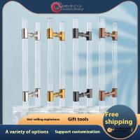 China Modern Hotel Main Door with Transparent Organic Glass and Wooden Sliding Titanium Gold Stainless Steel & Acrylic Window Handles for sale
