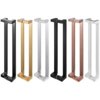 China Modern Large Black Titanium Gold Frame Glass Door Handle Double Bent Hotels Aluminium Material Stainless Steel Square Tube for for sale