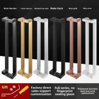 China Modern Large Black Titanium Gold Frame Glass Door Handle Double Bent Hotels Aluminium Material Stainless Steel Square Tube for for sale