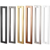 China Modern Large Square Stainless Steel Tube Fingerprint-Free Glass Door Handle in Black Titanium Gold for Villas and Hotels for sale