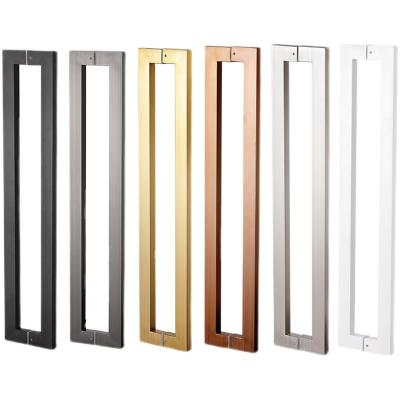 China Modern Large Square Stainless Steel Tube Fingerprint-Free Glass Door Handle in Black Titanium Gold for Villas and Hotels for sale
