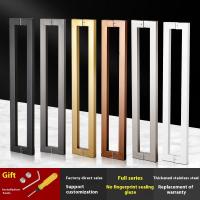 China Modern Large Square Stainless Steel Tube Fingerprint-Free Glass Door Handle in Black Titanium Gold for Villas and Hotels for sale