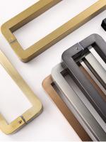 China Large Modern Frameless Office Building Rose Black Titanium Glass Door Square Stainless Steel Tube Wooden Door Handle Durable for sale