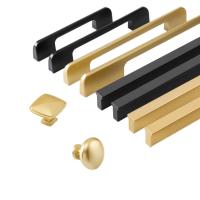 China Modern Minimalist Alloy Zinc Black Extended Cabinet Drawer Door Handle Gold Handle Wardrobe Knob for Kitchen Handles Knobs for sale